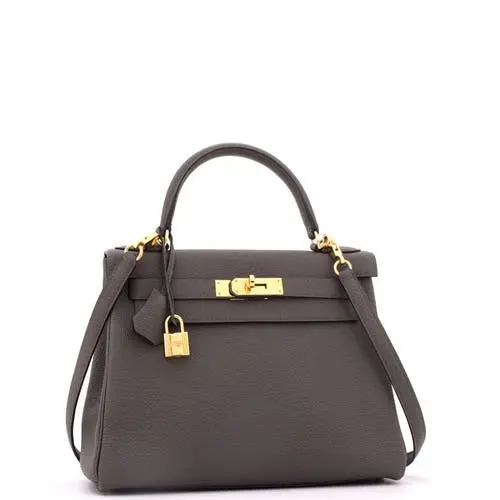 Hermès Kelly Handbag 28 Grey Togo With Gold Hardware - Etain