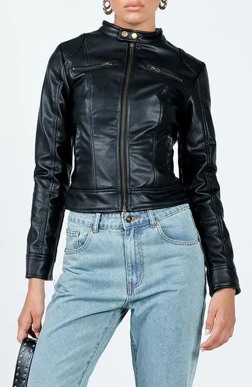 Princess Polly Pottsville Faux Leather Moto Jacket - Black