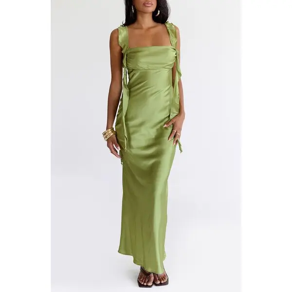 Princess Polly Lanai Ruffle Sleeveless Gown - Olive