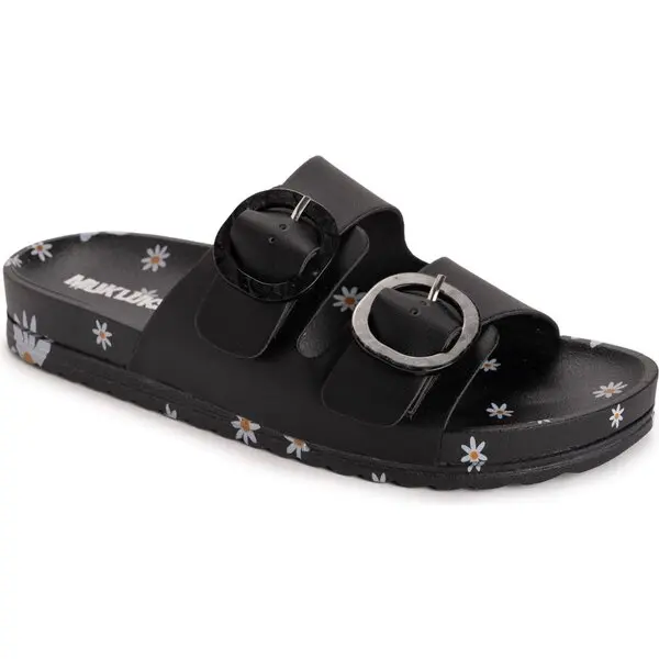 MUK LUKS Grand Cayman Slide Sandals With Adjustable Straps And Cushioned Footbed - Black/daisy