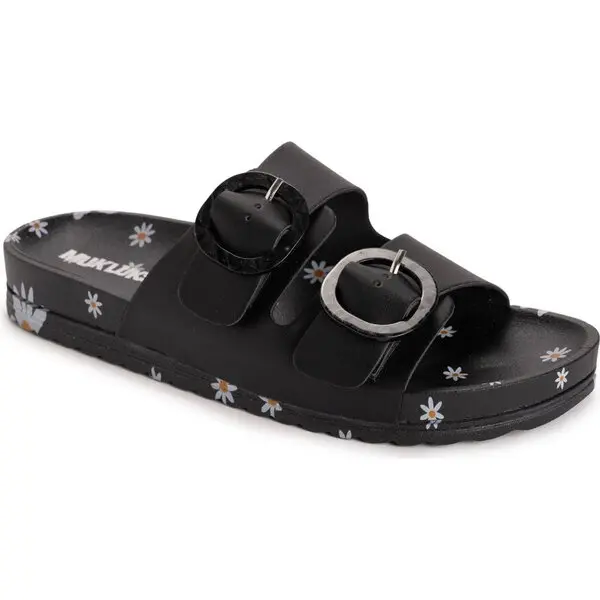 MUK LUKS Grand Cayman Slide Sandals With Adjustable Straps And Cushioned Footbed - Black/daisy