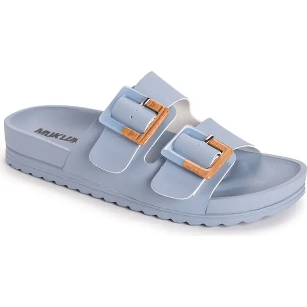 MUK LUKS Grand Cayman Slide Sandals With Adjustable Straps And Cushioned Footbed - Chambray