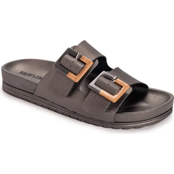 MUK LUKS Grand Cayman Slide Sandals With Adjustable Straps And Cushioned Footbed - Pewter