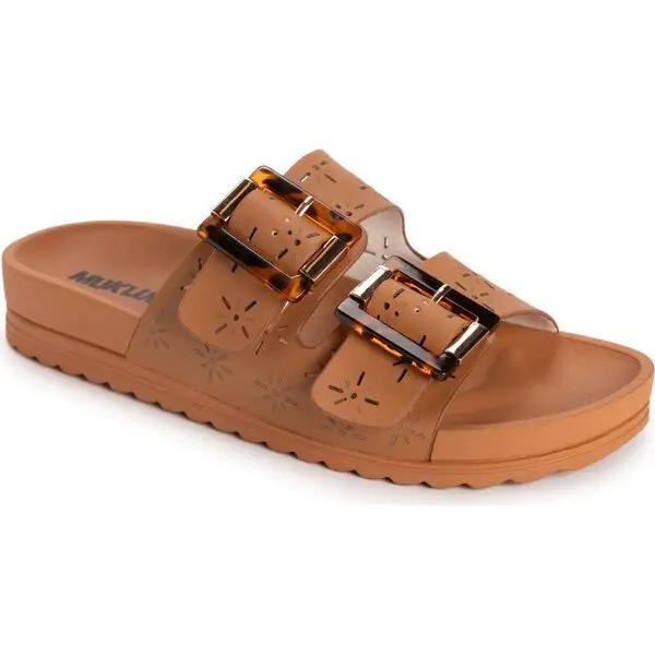 MUK LUKS Grand Cayman Slide Sandals With Adjustable Straps And Cushioned Footbed - Tan