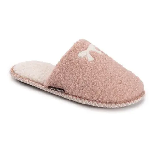 MUK LUKS Novelty Punch Needle Scuff Slipper - Rose Pink Bow