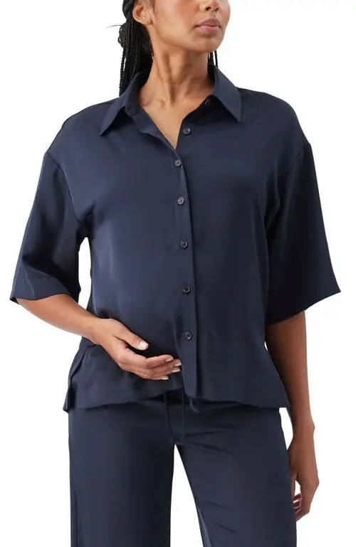RIPE MATERNITY Tamara Satin Shirt - Midnight
