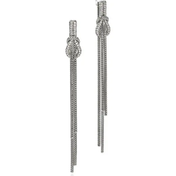John Hardy Love Knot Diamond Drop Earrings - Silver