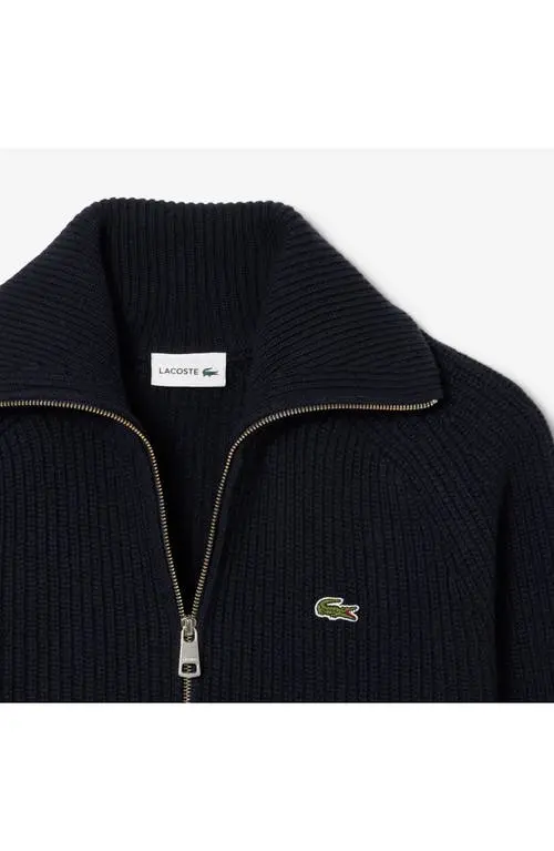 Lacoste Classic Fit Wool Rib Zip Cardigan