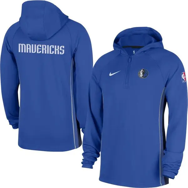 Nike Dallas Mavericks Authentic On Court Zone Quarter-zip Dri-fit Hoodie Jacket - Royal