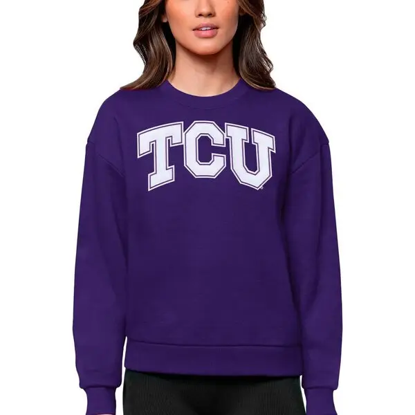 ANTIGUA Tcu Horned Frogs Victory Crewneck Pullover Sweatshirt - Purple