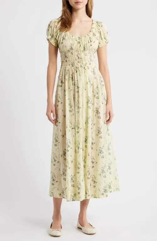 DÔEN Ashlynn Floral Organic Cotton Voile Midi Dress - Sunshine Prairie Rose