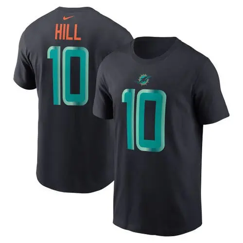 Nike Tyreek Hill Pitch Blue Miami Dolphins 2025 Rivalries Collection Player Name & Number T-shirt - Navy