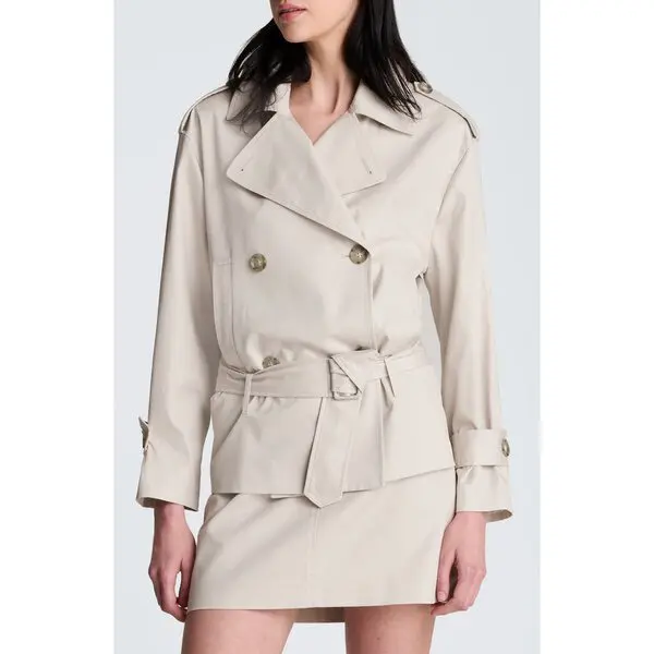 KENNETH COLE Double Breasted Short Trench Coat - Oxford Stone