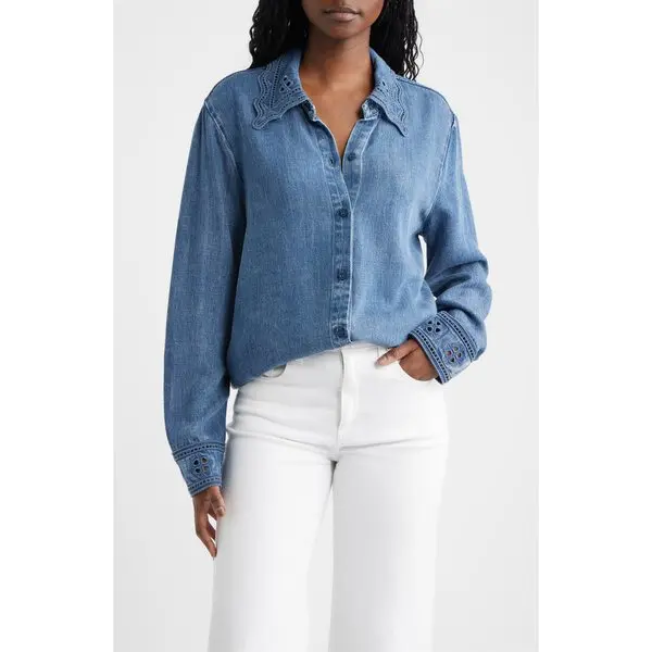 Rails Bethany Embroidered Collar Button-up Denim Top
