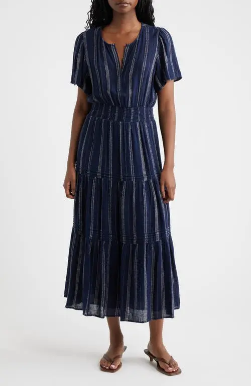Rails Cannes Stripe Tiered Linen Blend Dress - Marina Stripe