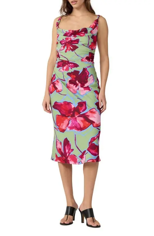 Diane Von Furstenberg Delaney Floral Cowl Neck Midi Dress - Hibiscus Smoke Degrade