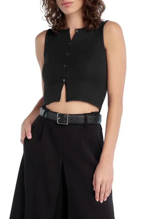 FAVORITE DAUGHTER The Dalia Rib Button Front Crop Top - Black
