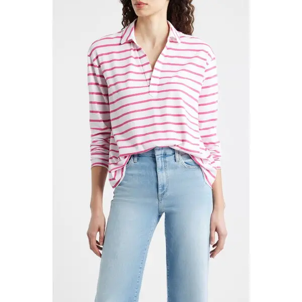 Frank & Eileen Patrick Popover Henley - Pink Lotus Stripe