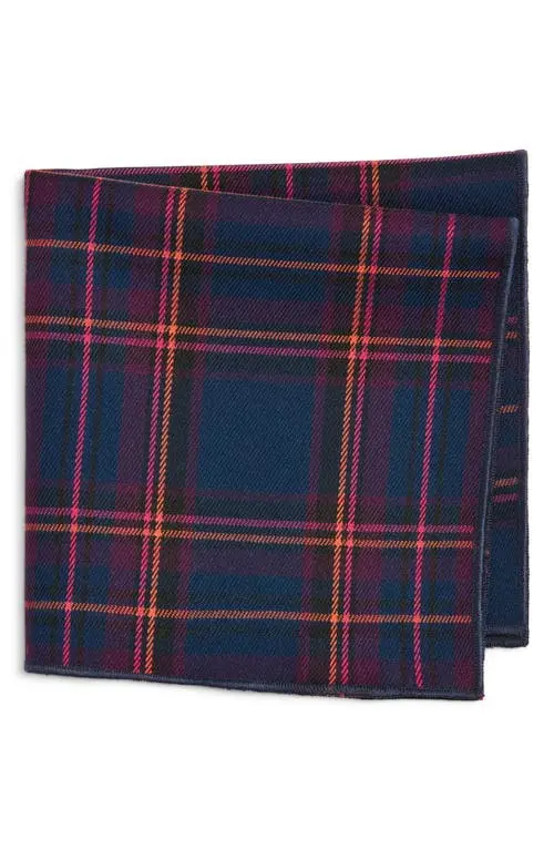 CLIFTON WILSON Fuchsia Plaid Wool Pocket Square - Navy