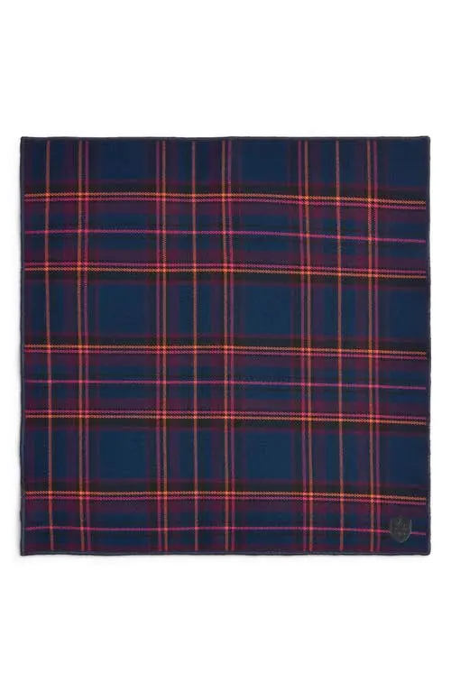CLIFTON WILSON Fuchsia Plaid Wool Pocket Square - Navy
