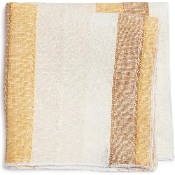 CLIFTON WILSON Stripe Linen Pocket Square - Gold