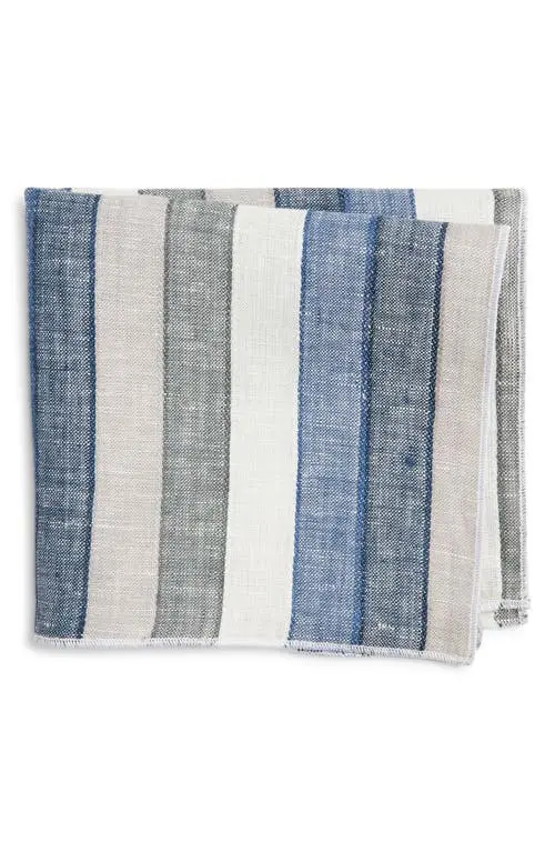 CLIFTON WILSON Stripe Linen Pocket Square - Blue