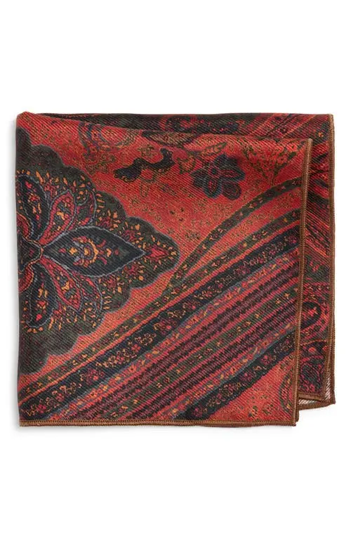 CLIFTON WILSON Paisley Silk Pocket Square - Rust