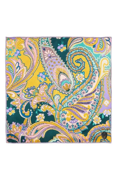 CLIFTON WILSON Lavender Paisley Silk Pocket Square - Gold