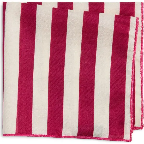 CLIFTON WILSON Stripe Silk Pocket Square - Fuchsia