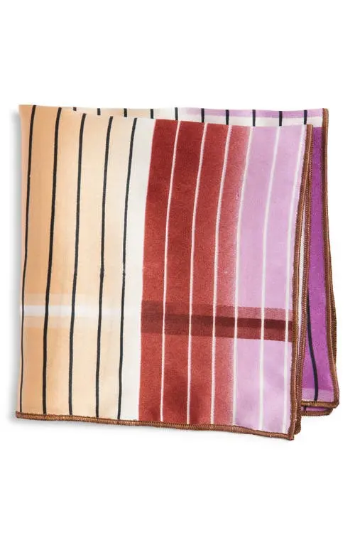 CLIFTON WILSON Stripe Silk Pocket Square - Brown