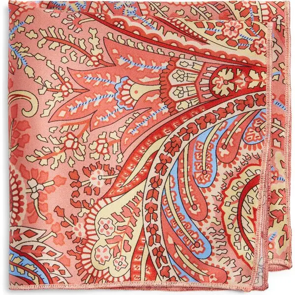 CLIFTON WILSON Paisley Silk Pocket Square - Peach