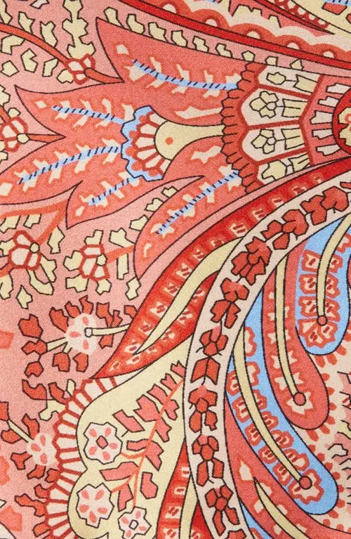 CLIFTON WILSON Paisley Silk Pocket Square - Peach