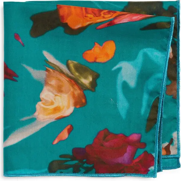 CLIFTON WILSON Floral Cotton Pocket Square - Teal