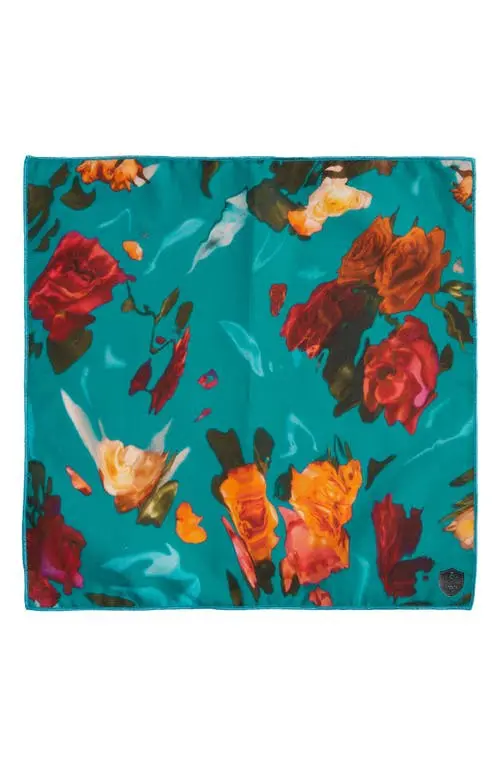 CLIFTON WILSON Floral Cotton Pocket Square - Teal