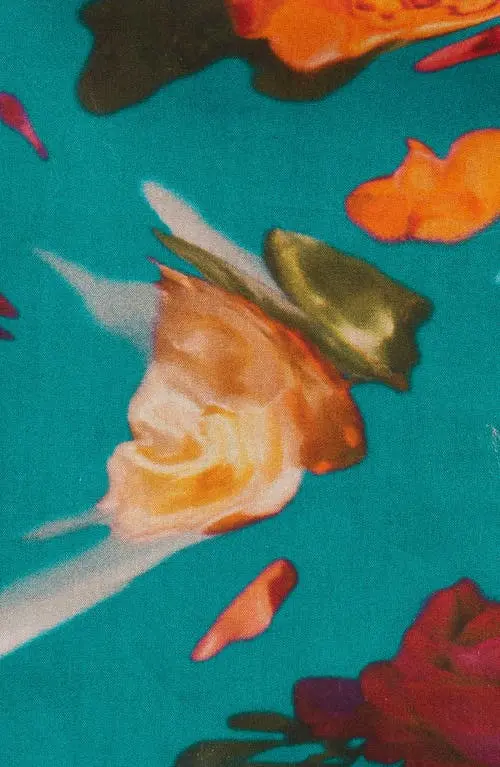 CLIFTON WILSON Floral Cotton Pocket Square - Teal