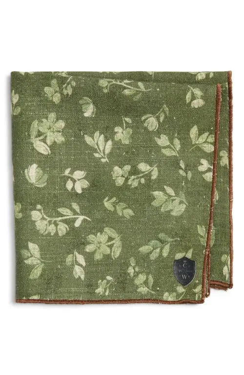 CLIFTON WILSON Floral Linen Pocket Square - Olive