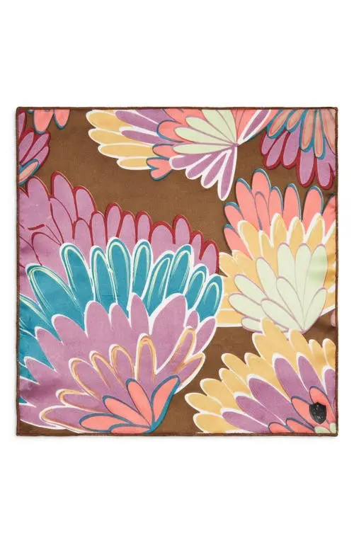 CLIFTON WILSON Floral Silk Pocket Square - Brown