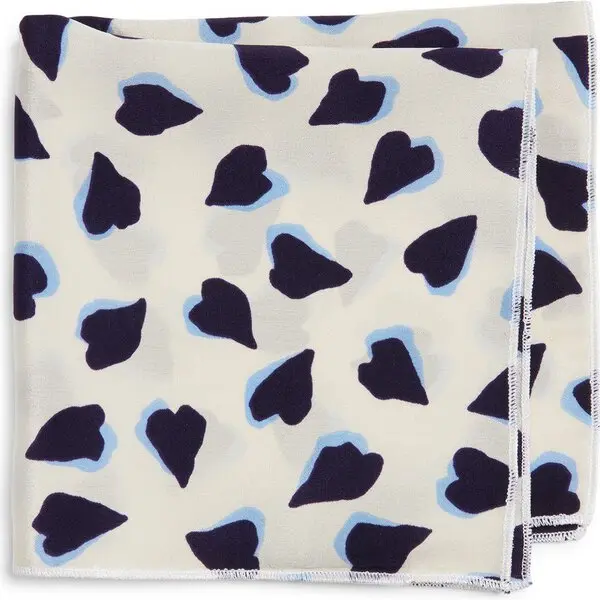 CLIFTON WILSON White Hearts Silk Pocket Square - Navy