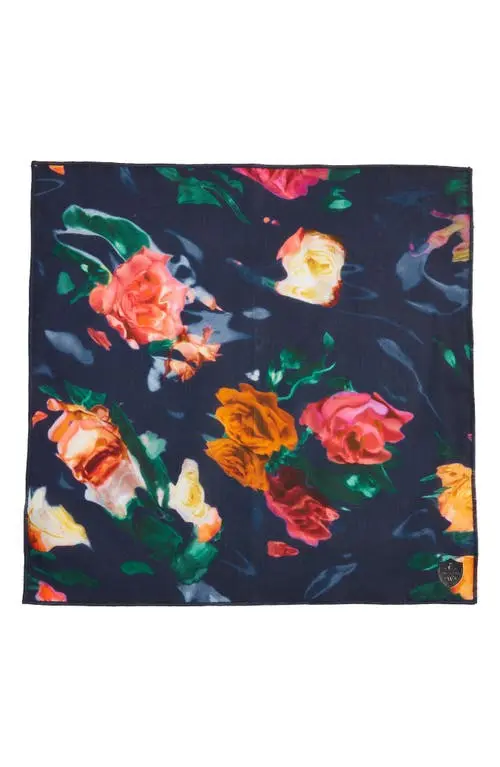CLIFTON WILSON Fuchsia Floral Cotton Pocket Square - Navy
