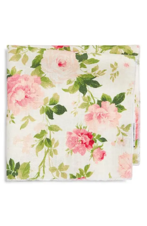 CLIFTON WILSON Olive Floral Cotton Pocket Square - Pink