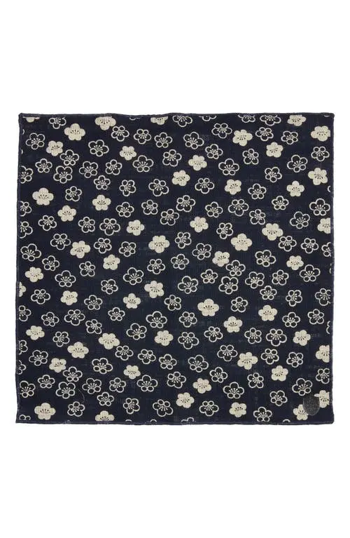 CLIFTON WILSON Floral Linen Pocket Square - Navy