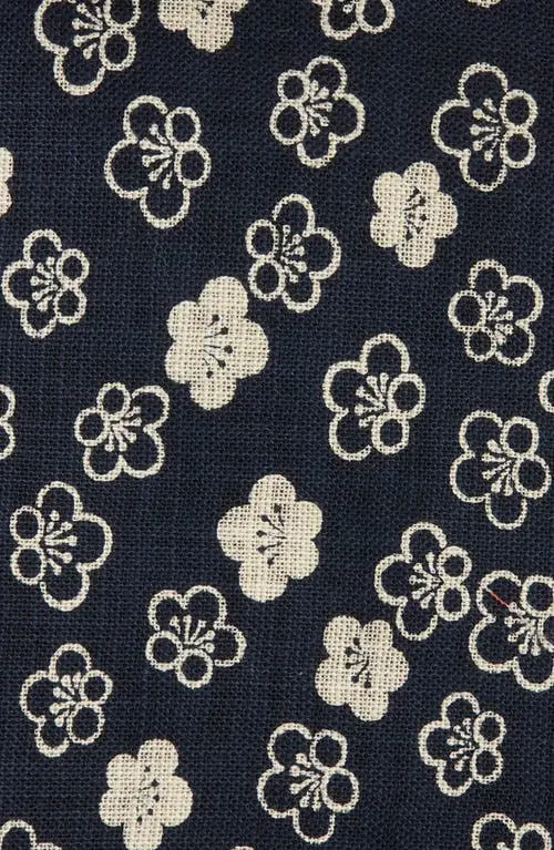 CLIFTON WILSON Floral Linen Pocket Square - Navy