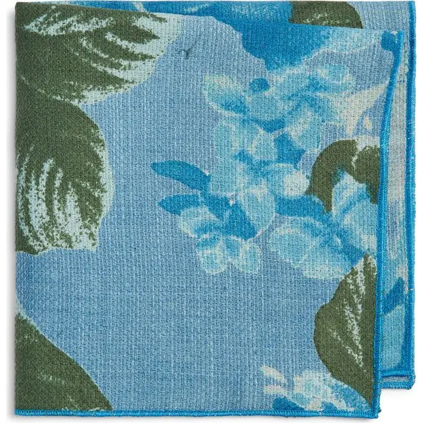CLIFTON WILSON Floral Linen Pocket Square - Blue