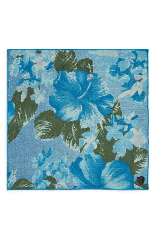 CLIFTON WILSON Floral Linen Pocket Square - Blue