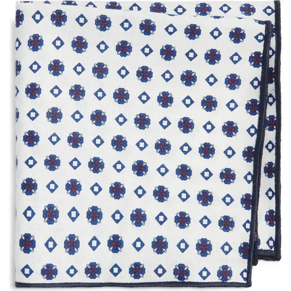 CLIFTON WILSON Diamond Cotton Pocket Square - White