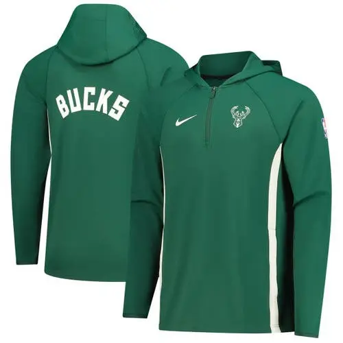 Nike Milwaukee Bucks Authentic On Court Zone Quarter-zip Dri-fit Hoodie Jacket - Hunter Green