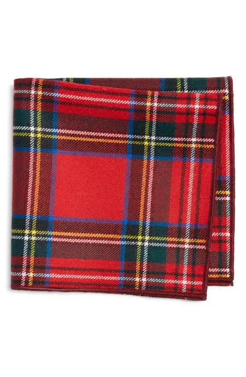 CLIFTON WILSON Tartan Plaid Wool Pocket Square - Red