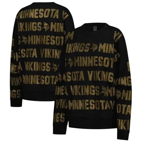 GAMEDAY COUTURE Minnesota Vikings Oversized Hype Era Rhinestone Text Sweatshirt - Black