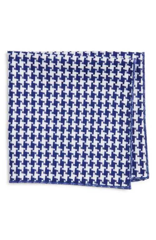 CLIFTON WILSON Houndstooth Cotton Pocket Square - Blue