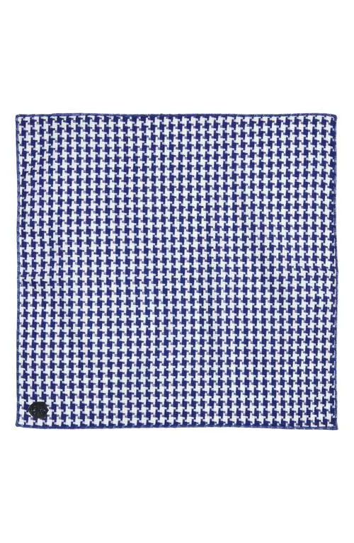 CLIFTON WILSON Houndstooth Cotton Pocket Square - Blue